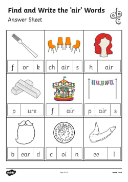 Air Words Differentiated Worksheet | Phonemes | F-2