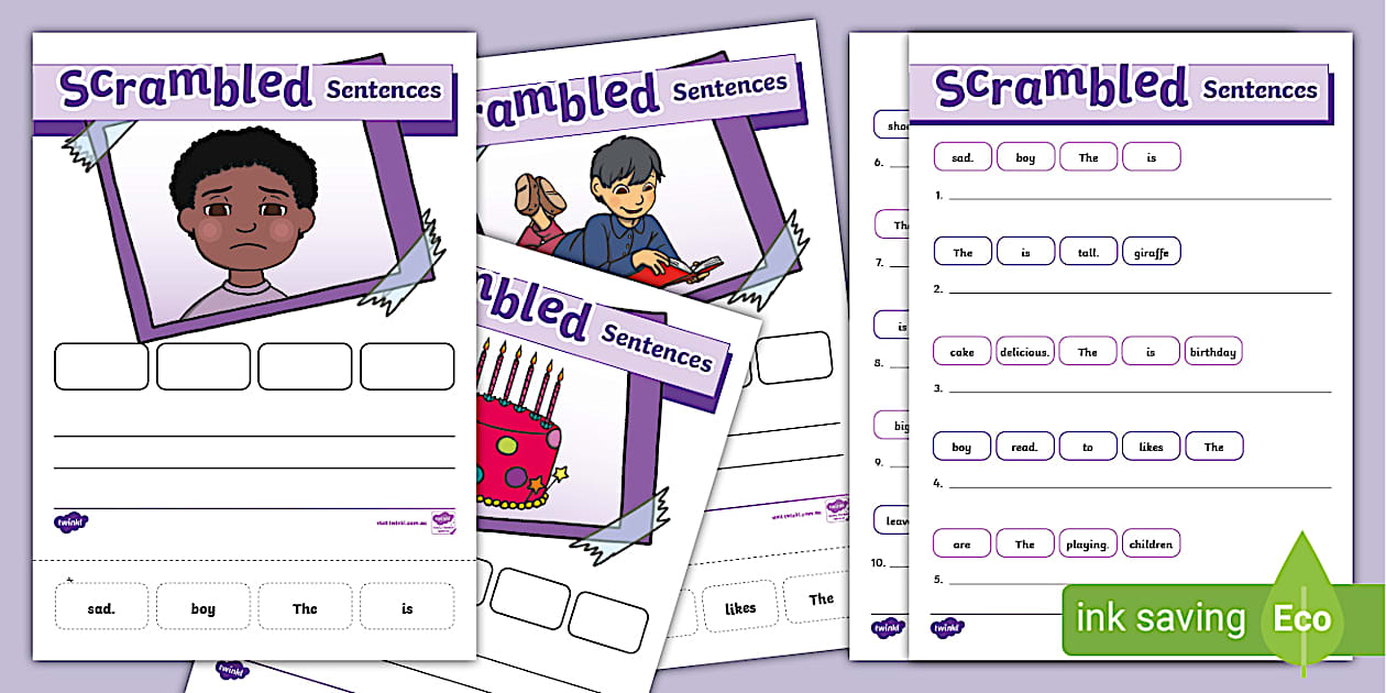 Sentence Scramble Activity Sheets (teacher made) - Twinkl