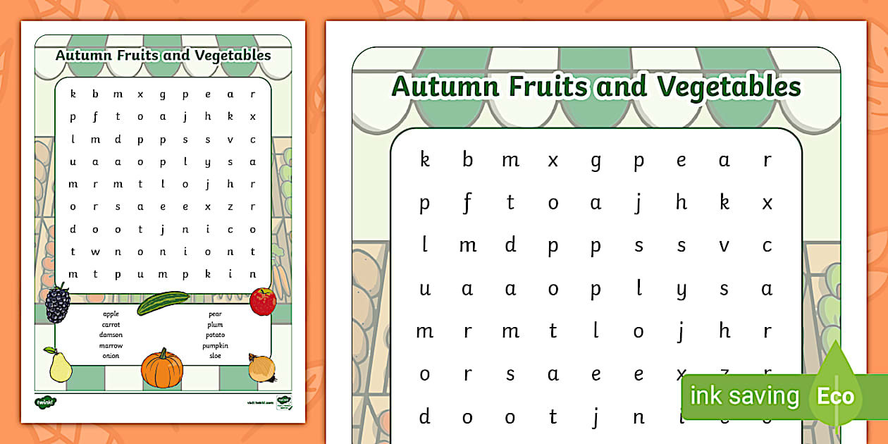 Autumn Fruit and Vegetables Word Search (profesor hizo)