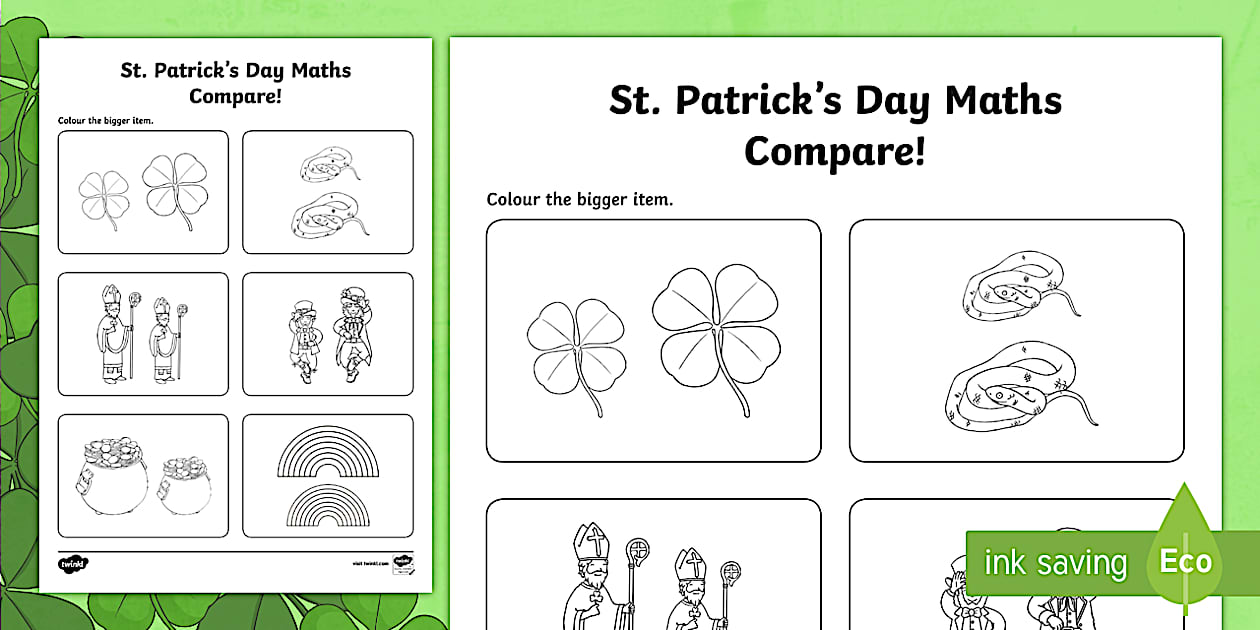 St. Patrick's Day Maths Size Comparison Worksheet - Twinkl
