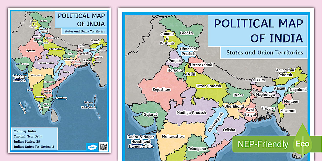 KS2 Labelled Political Map of India - Twinkl
