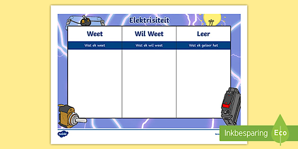 Elektrisiteit Tema Rooster Aktiwiteit - Twinkl