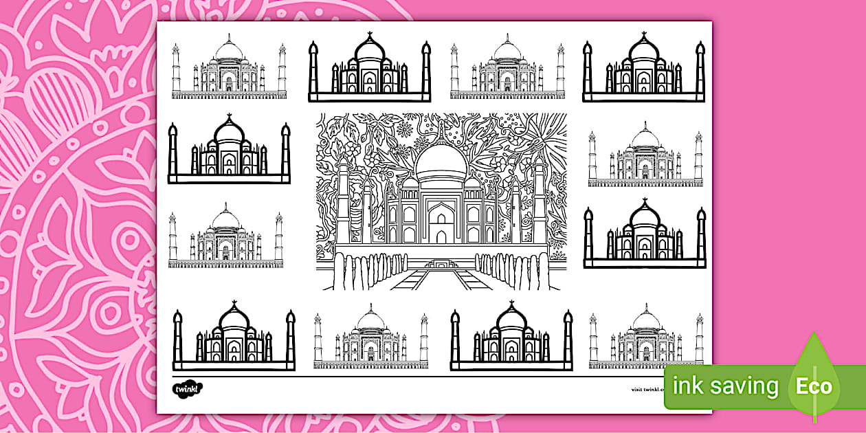 Taj Mahal Doodle Colouring Page (teacher made) - Twinkl