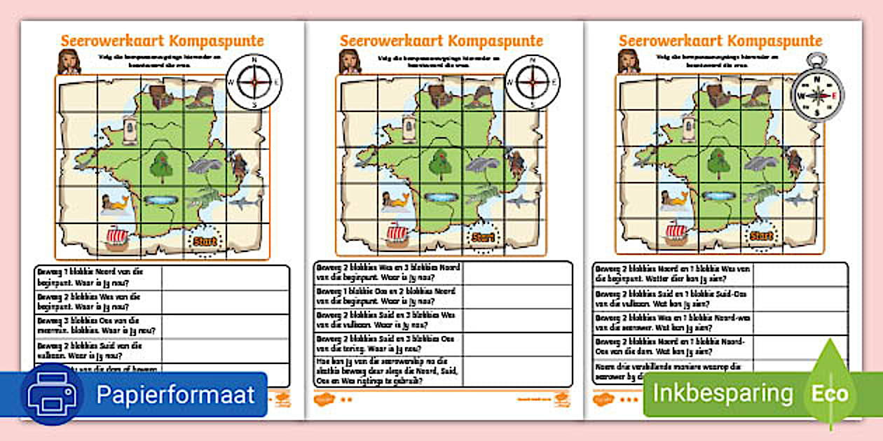 Seerower Kaart Kompaspunte - Aktiwiteit (Lehrer gemacht)