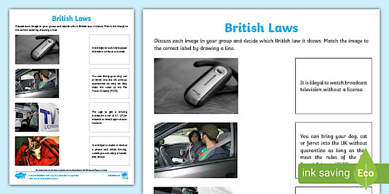 KS2 British Laws Activity Sheet- Citizenship Resources