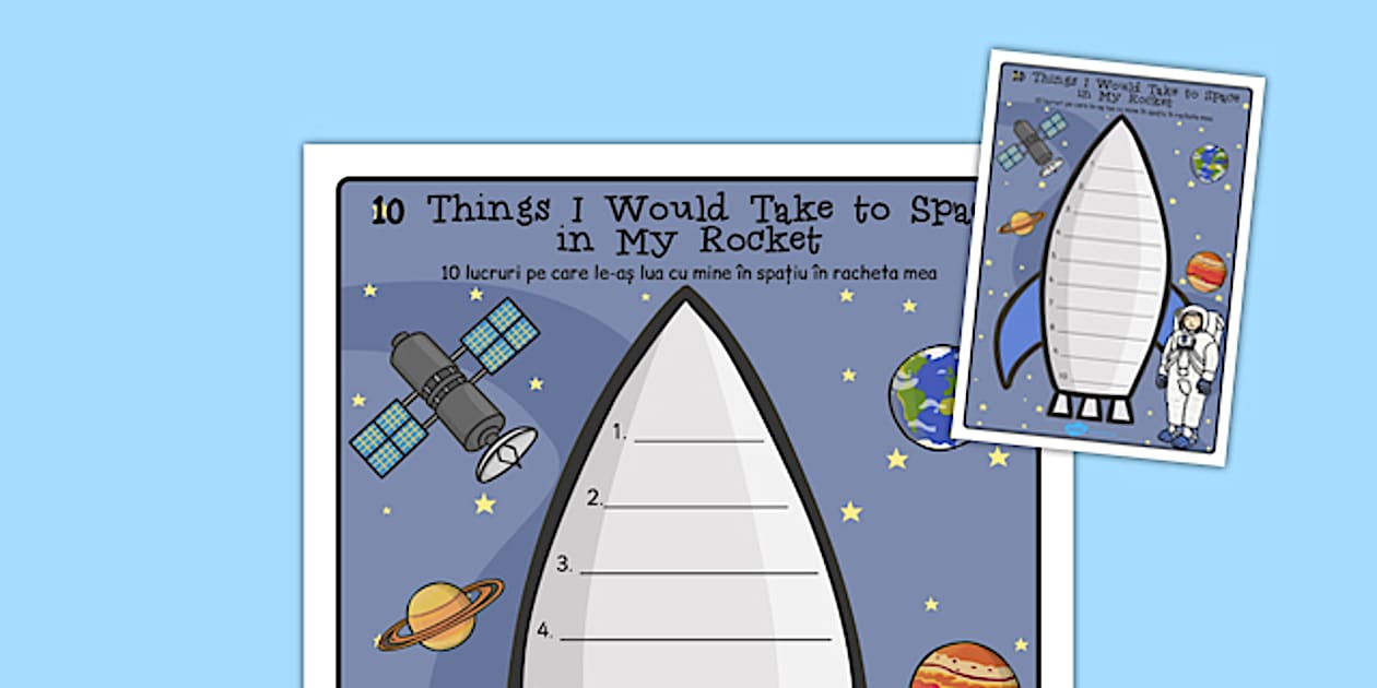 Black and White What Would I Take to Space Rocket Writing Frame Romanian