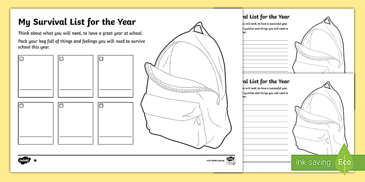 NSW Back to School Survival List Worksheet (teacher made)