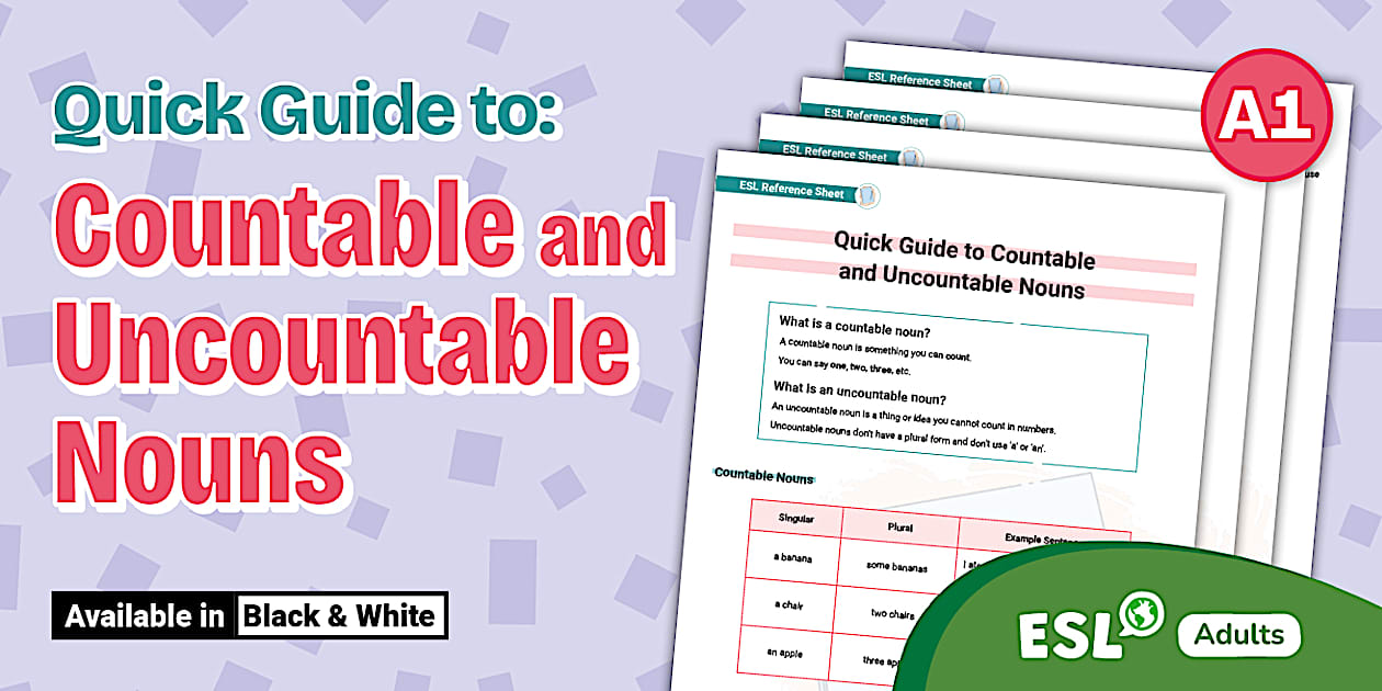 ESL Guide to Countable and Uncountable Nouns for A1 adults