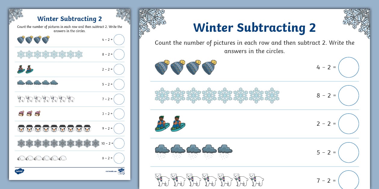 👉 Winter Subtracting 2 Activity Sheet (Teacher-Made)