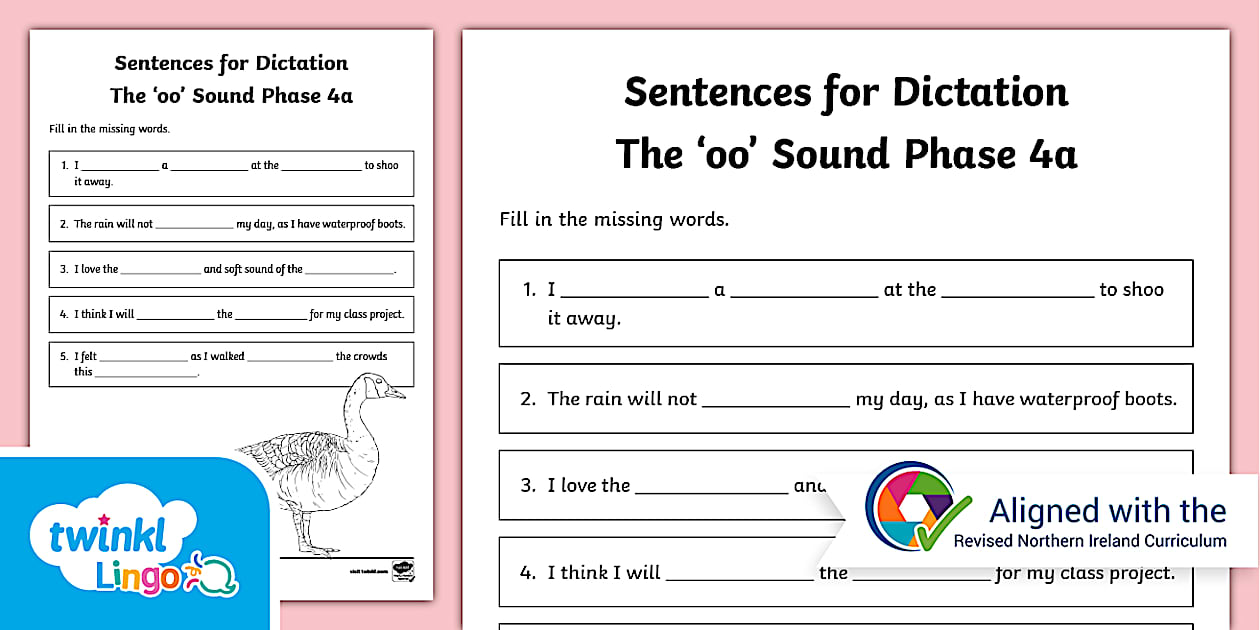 Linguistic Phonics Phase 4a 'oo' Sound Dictation Sentences Worksheet