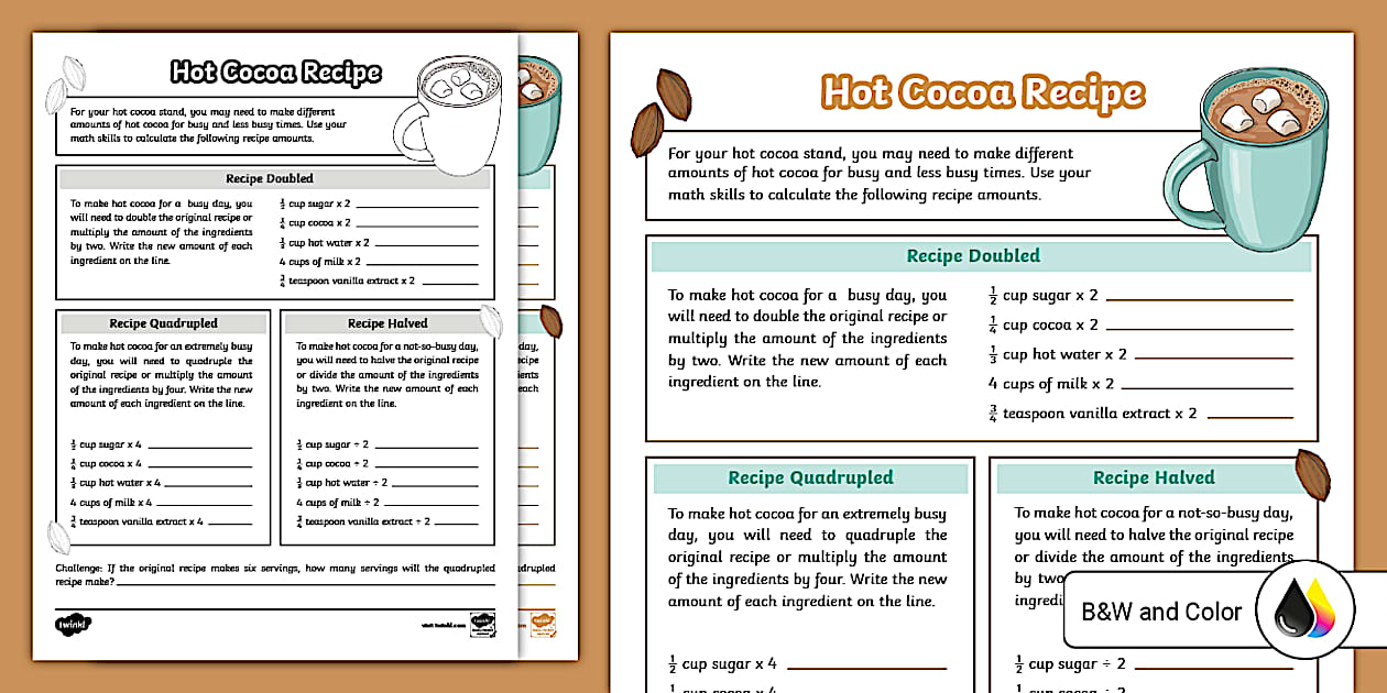 Hot Cocoa Recipe Multiplication & Division for 3rd-5th Grade