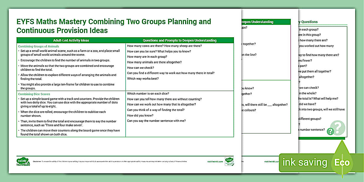 EYFS Maths Mastery Combining Groups Planning Ideas | Twinkl