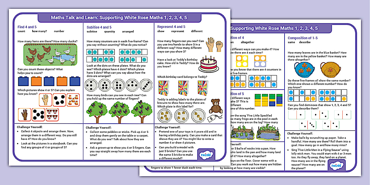👉 EYFS Maths Talk/Learn Support White Rose Maths 1, 2, 3, 4, 5