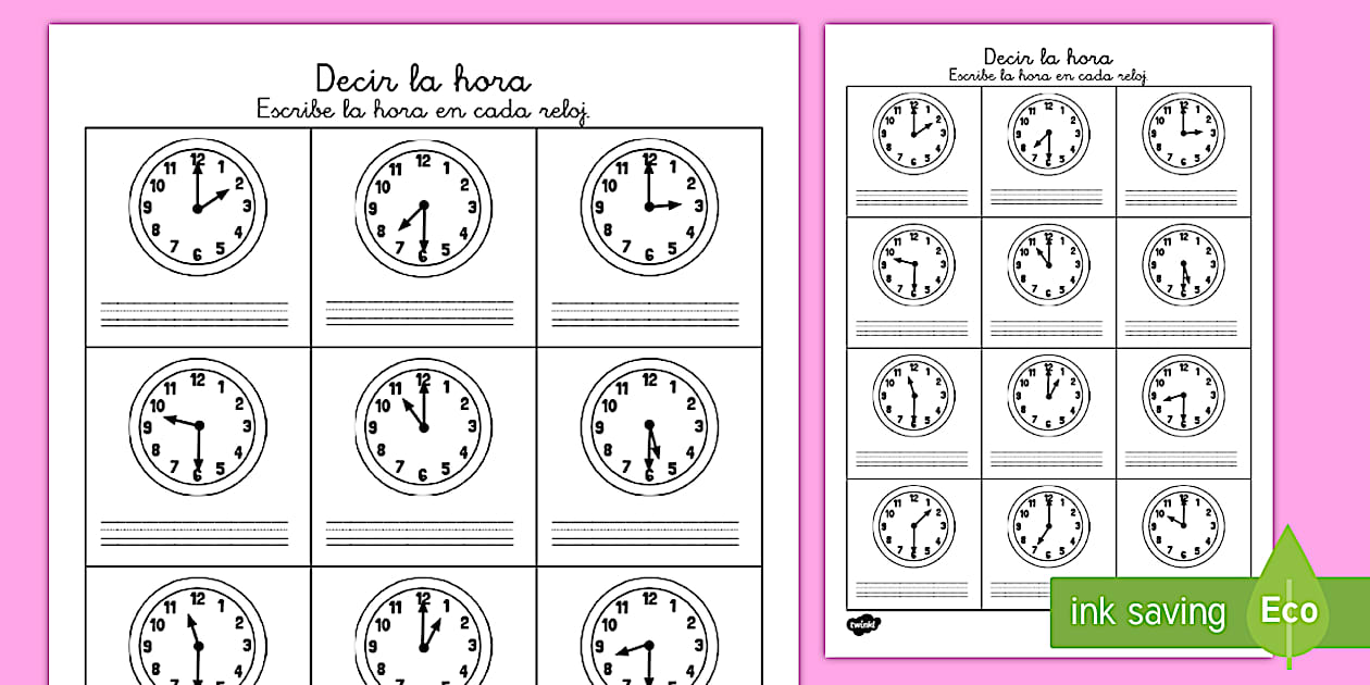 Ficha de actividad: Decir la hora - En punto, y media