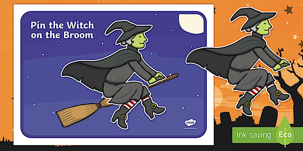 Pin the Witch on the Broomstick Game - Twinkl