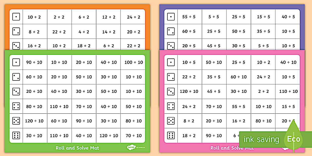 Division Facts for the 2, 5 and 10 Times Tables Roll and Solve Activity ...