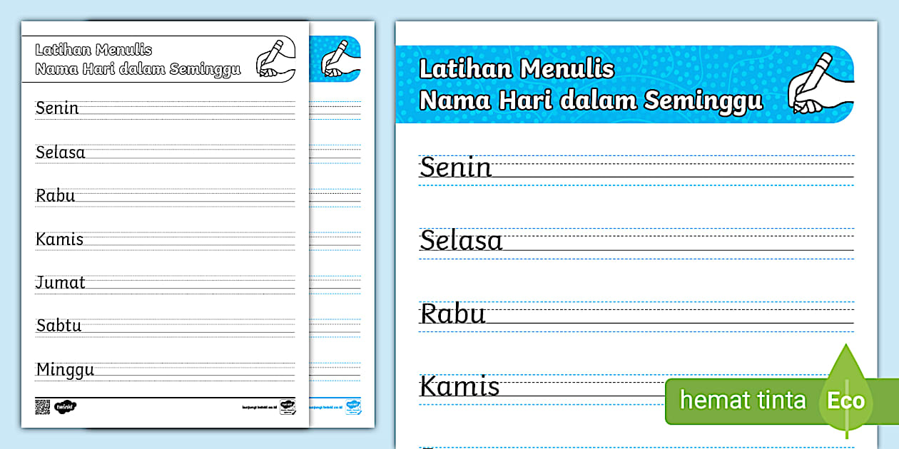 Worksheet Menulis Nama Hari dalam Seminggu (teacher made)