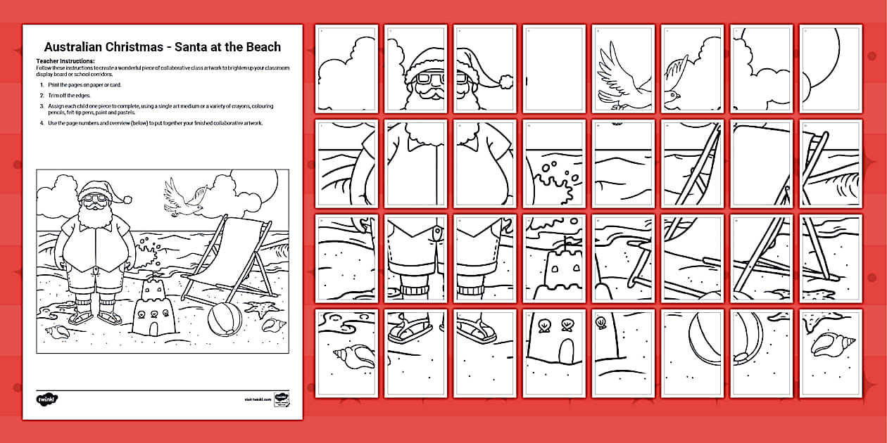 Australian Christmas Santa at the Beach DS Template - Twinkl