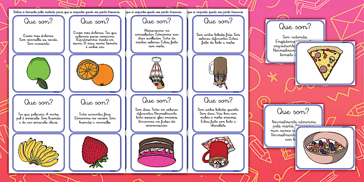 Xogo de adiviñas: As comidas – Galego (professor feito)