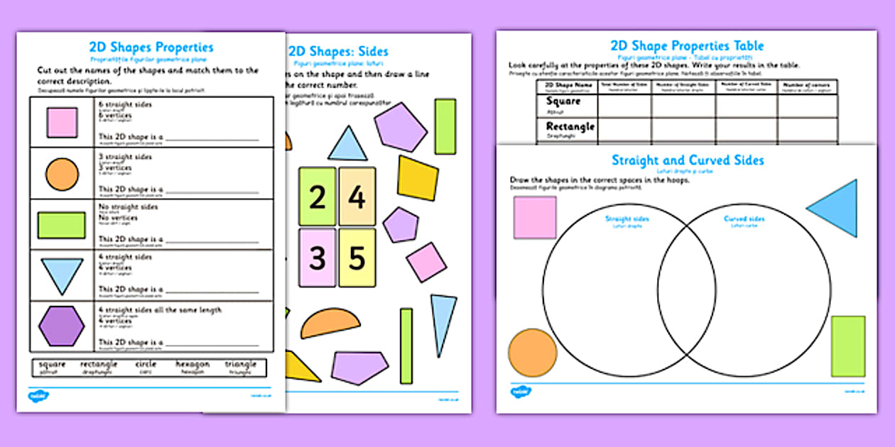 Proprietățile figurilor geometrice plane, Fișe de lucru, worksheet