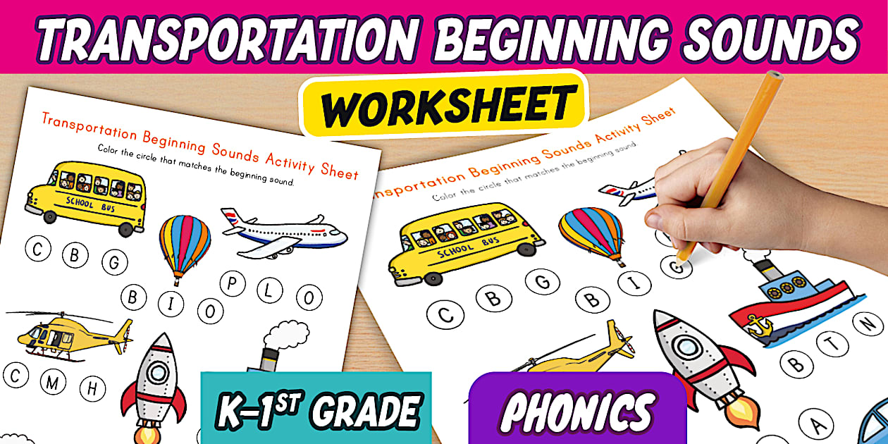 Transportation Beginning Sounds Worksheet for PreK-K