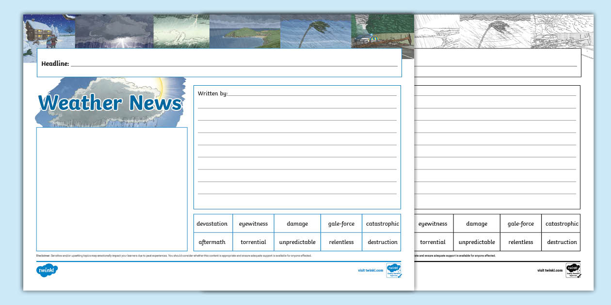 Storm Recount Newspaper Writing Template - Twinkl