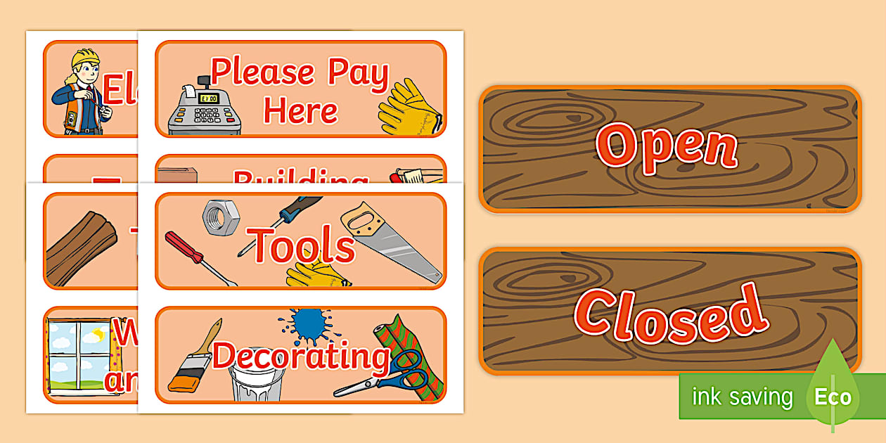 Builders Yard Role Play Signs (teacher made) - Twinkl