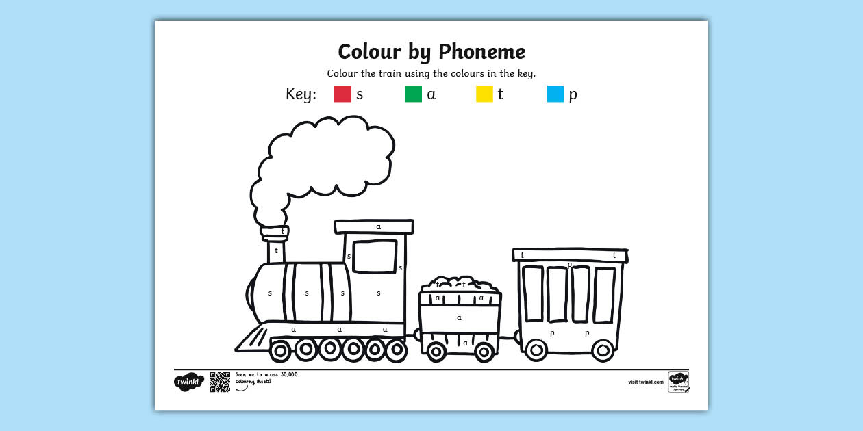Colour by Phoneme Train Phase 2 s a t p - Twinkl
