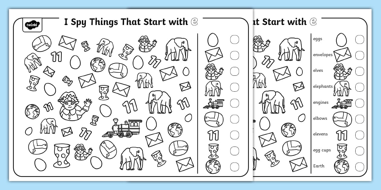 I Spy Things That Start with 'e' Activity Sheet