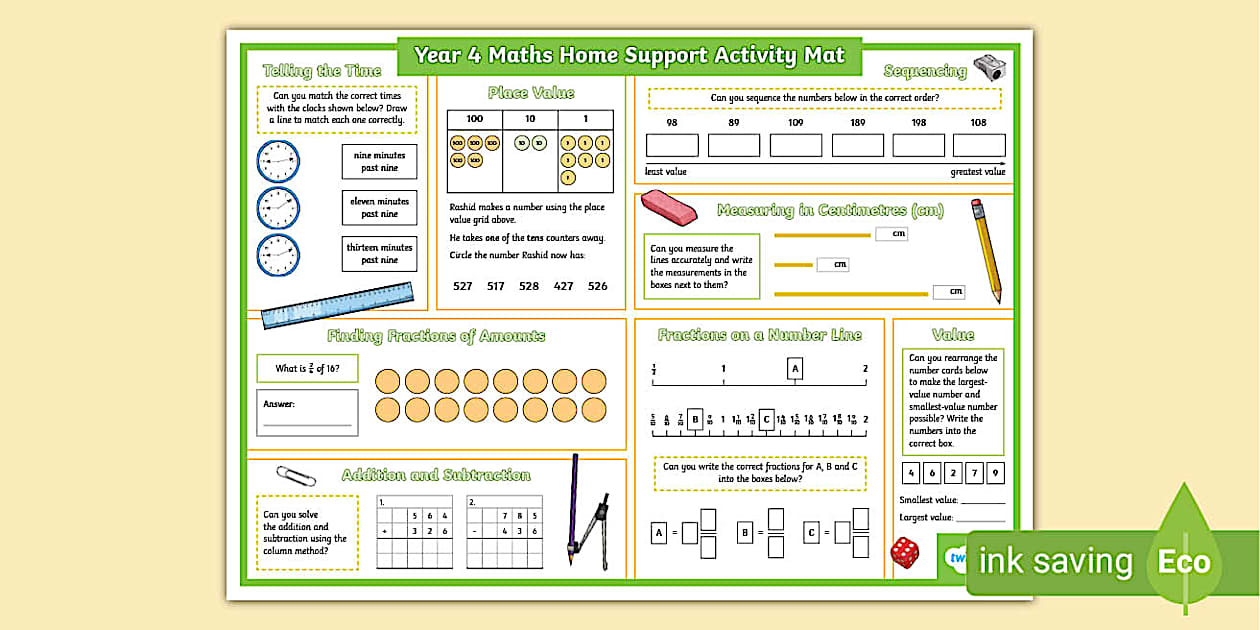Year 4 Maths Home Support Activity Mat (teacher made)