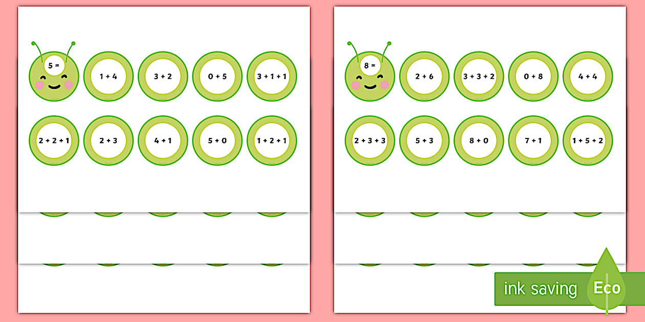 Editable Caterpillar Addition to 10 Matching Cards - Twinkl