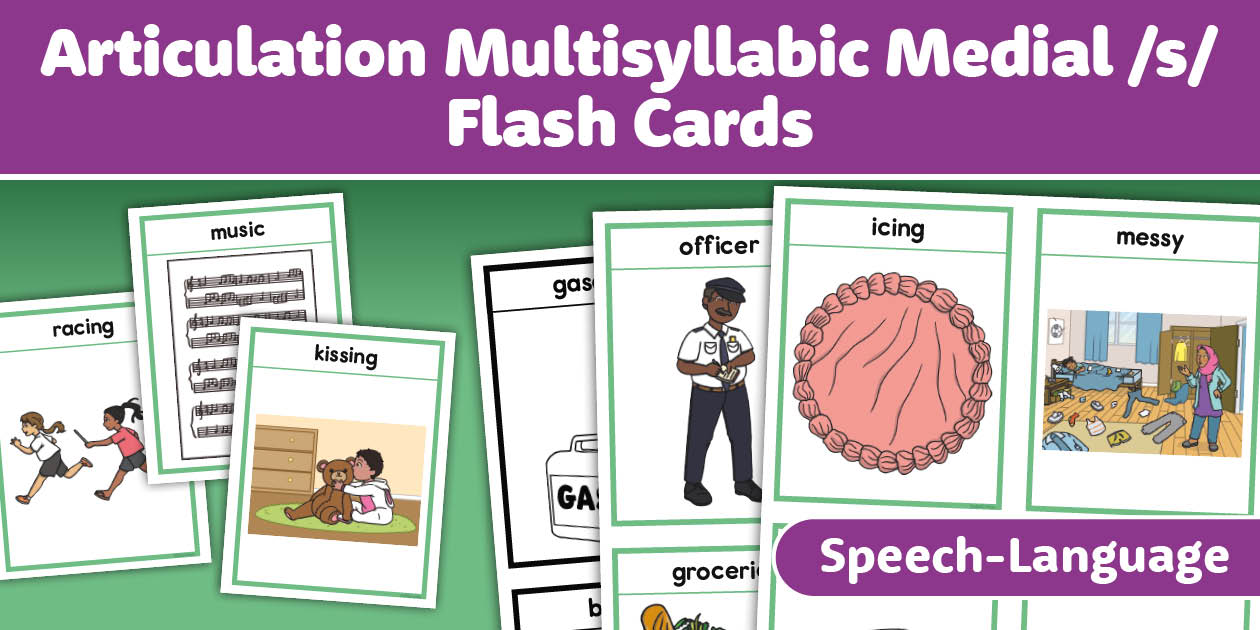 Articulation Multisyllabic Medial /s/ Words Flash Cards