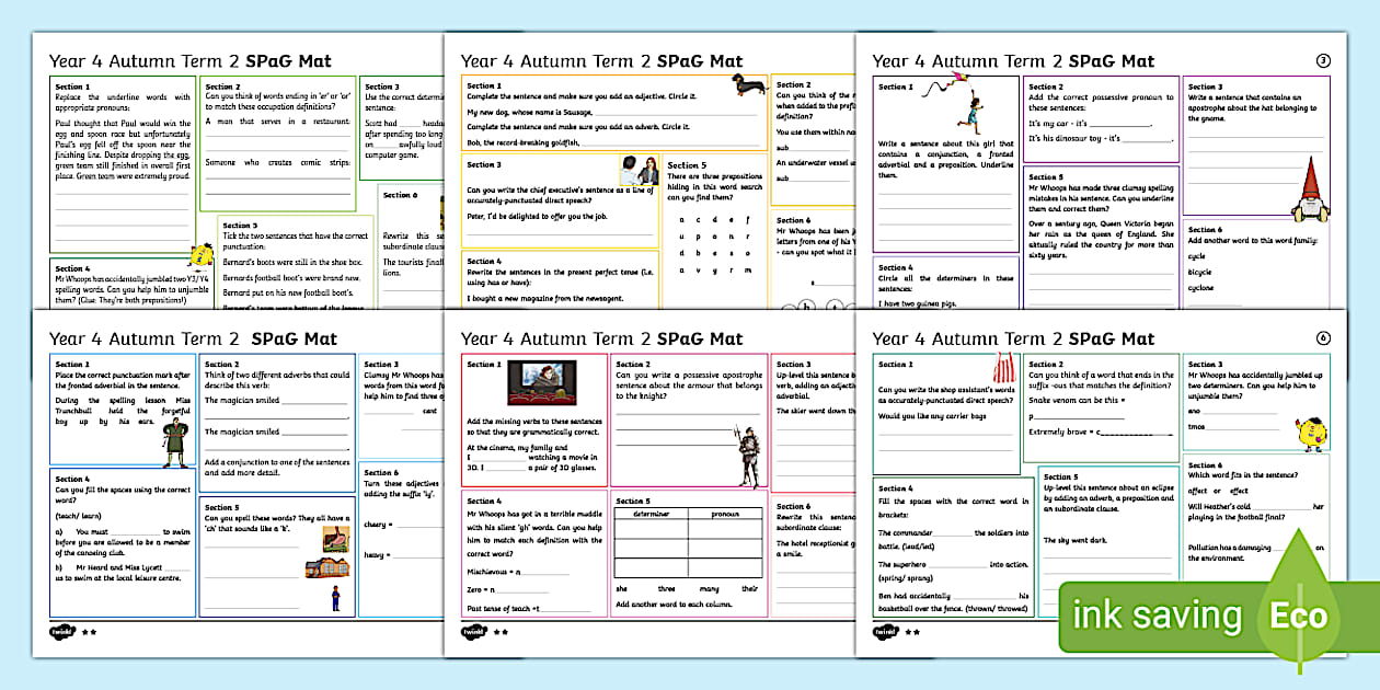 Year 4 Autumn Term 2 SPaG Activity Mats (teacher made)