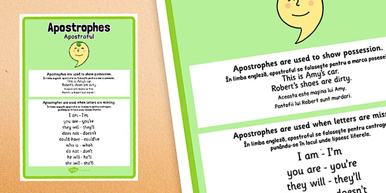 Apostrophes Punctuation Poster Romanian Translation - Twinkl