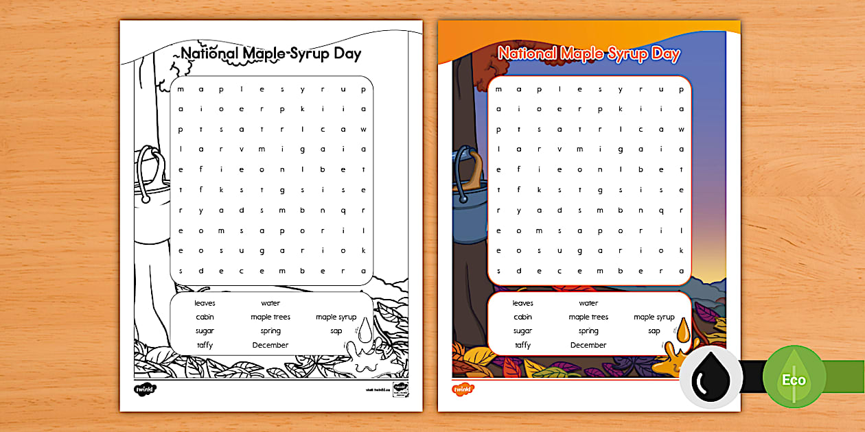 National Maple Syrup Day Word Search Primary (teacher made)