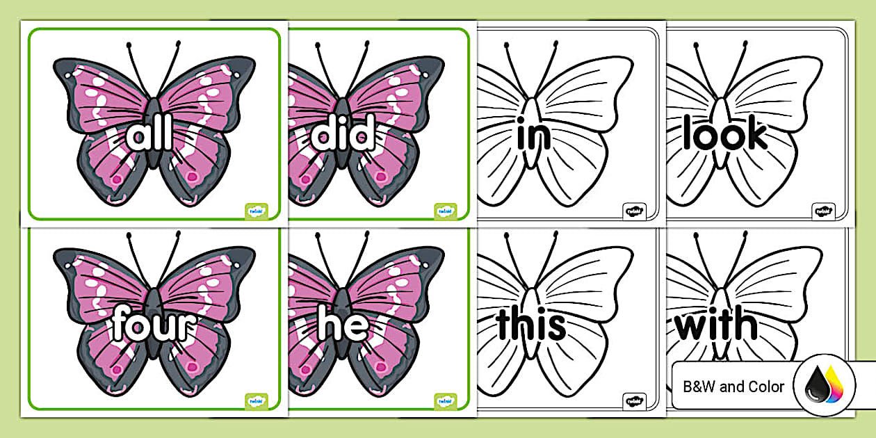 Kindergarten Sight Words on Butterflies Posters - Twinkl