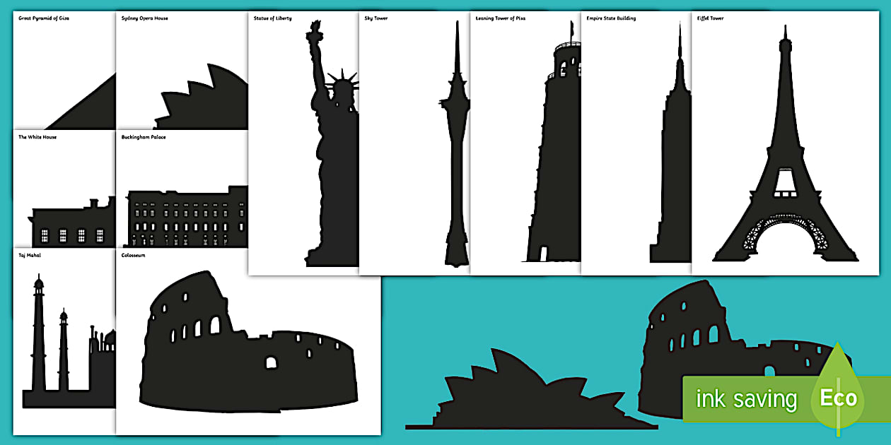 Famous Landmarks and Buildings Silhouettes Cut-Outs - Twinkl