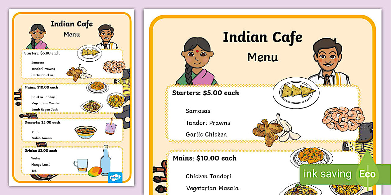 Indian Cafe Menu (teacher made) - Twinkl