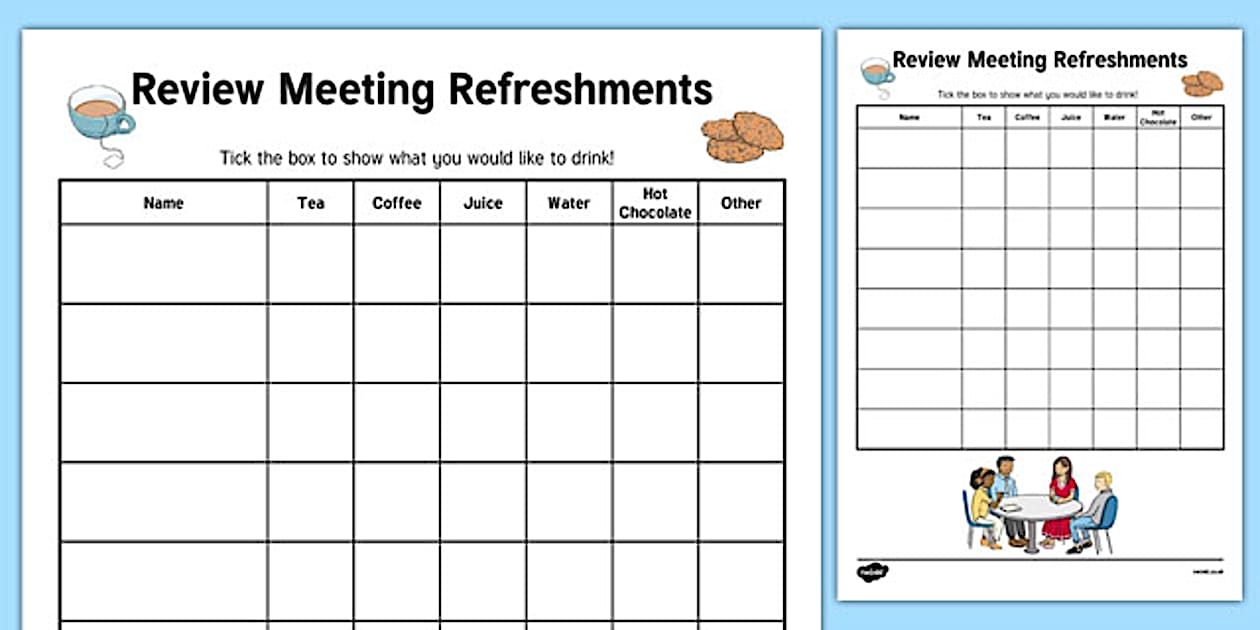 Black and White Person Centred Review Meeting Refreshment List With ...
