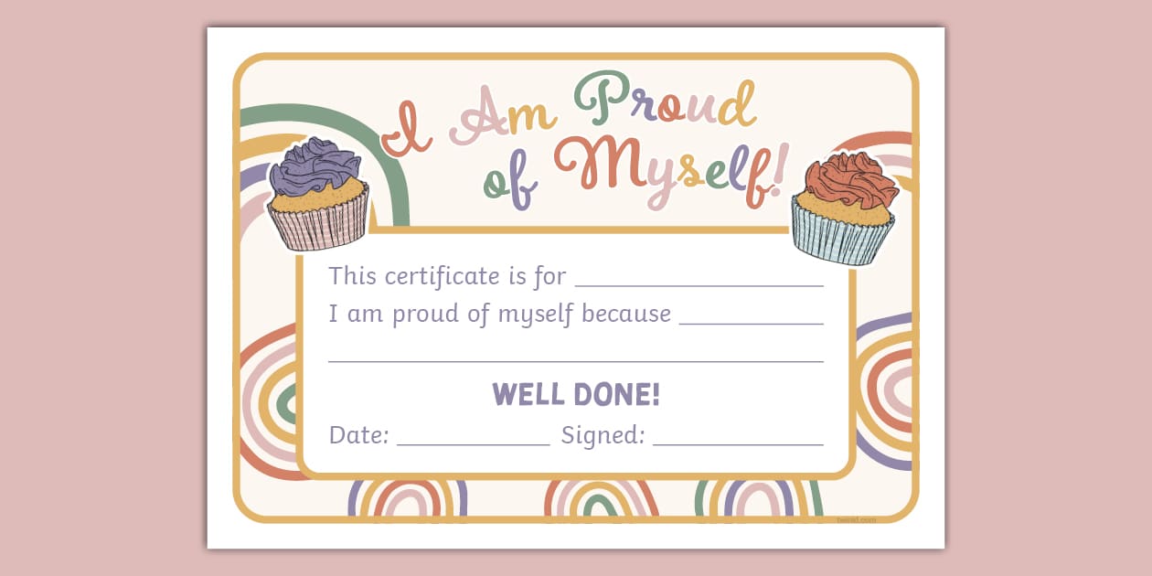Muted Rainbow Themed I Am Proud of Myself For... Certificate