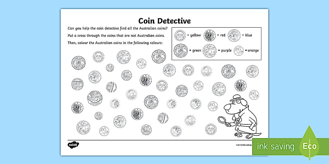 Coin Detectives Mixed Coins Worksheet (teacher made)