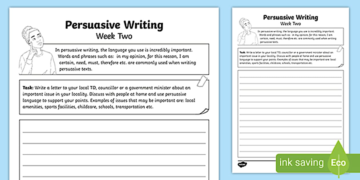 Teacher-Made Persuasive Writing Homework - Worksheet/ Week 2
