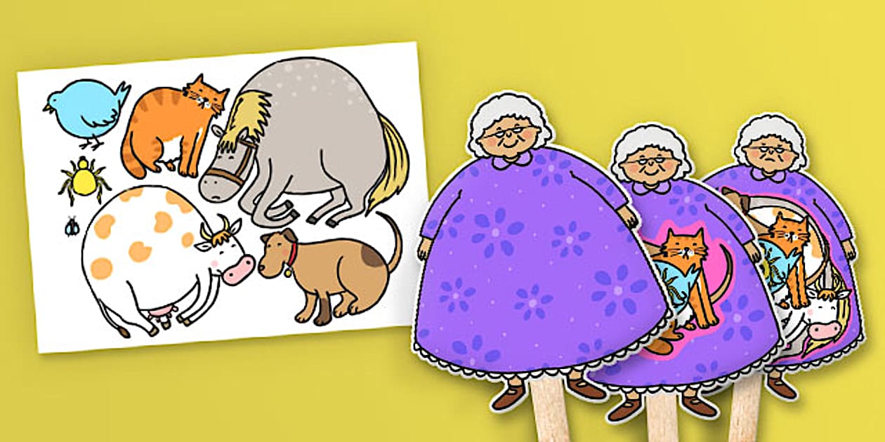 Editable There Was an Old Lady Who Swallowed a Fly Stick Puppets