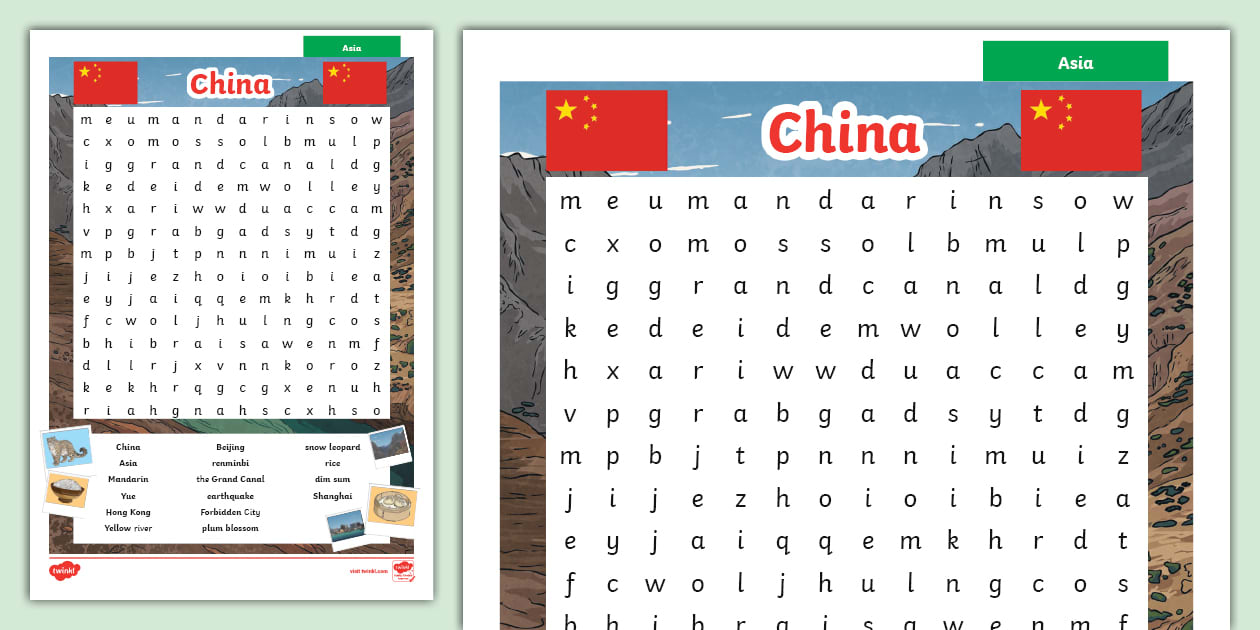 KS2 China Word Search - Geography (teacher made) - Twinkl