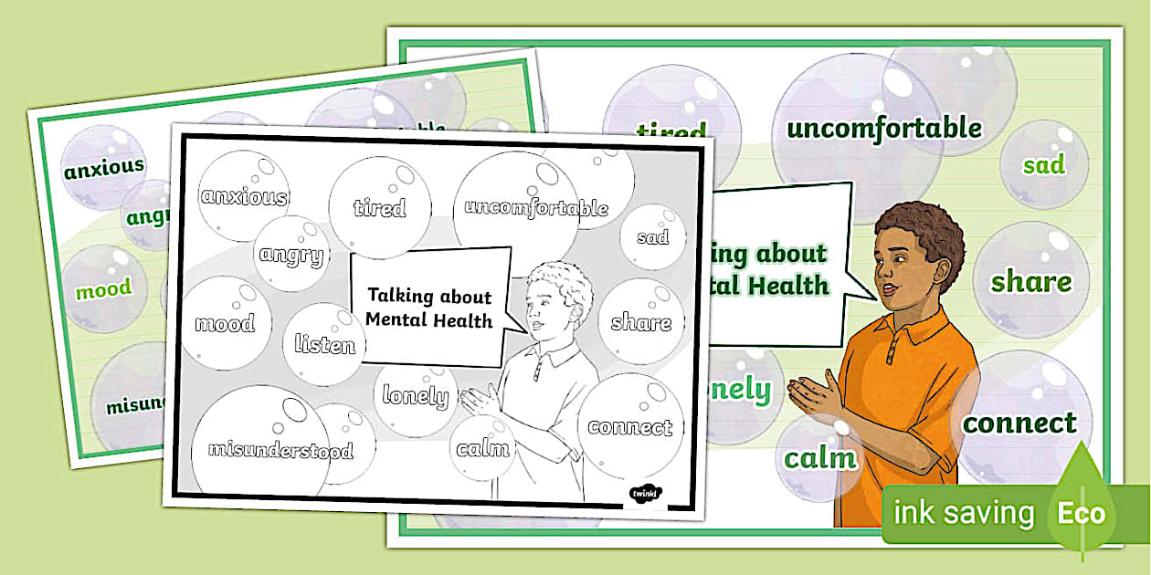 Talking about Mental Health Word Mat (teacher made) - Twinkl