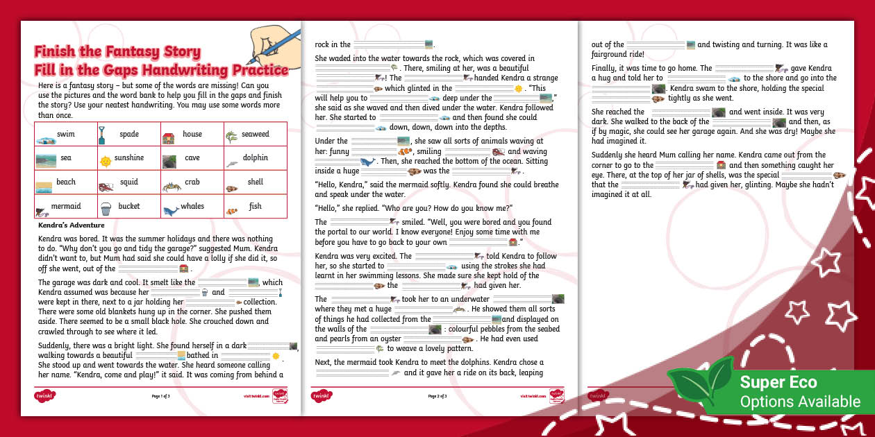 Finish the Fantasy Story Fill in the Gaps Handwriting