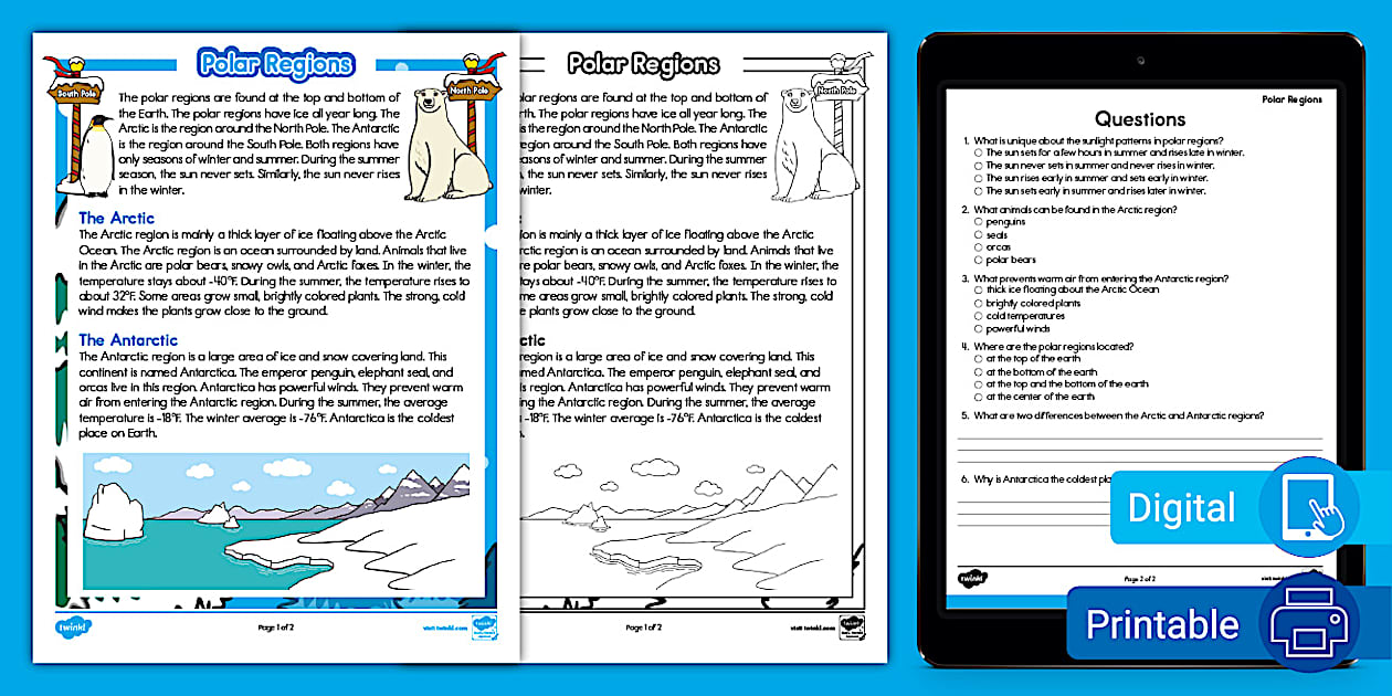 Second Grade Polar Regions Comprehension Worksheet - Twinkl