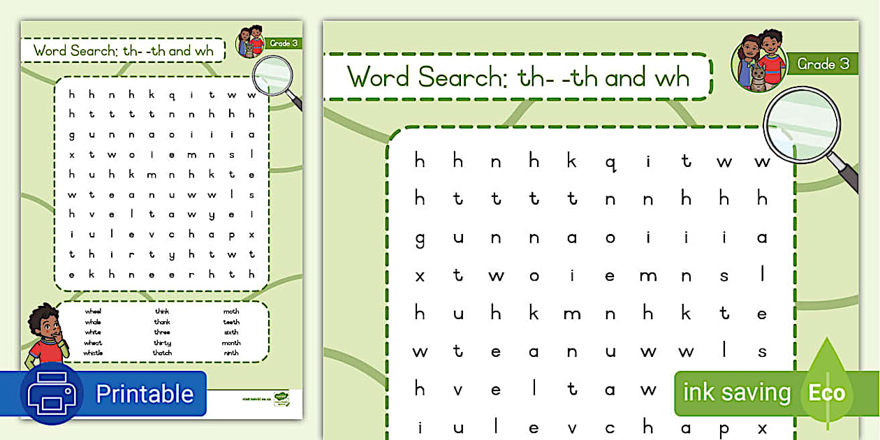 Grade 3 Phonics th-, -th and wh Word search (teacher made)