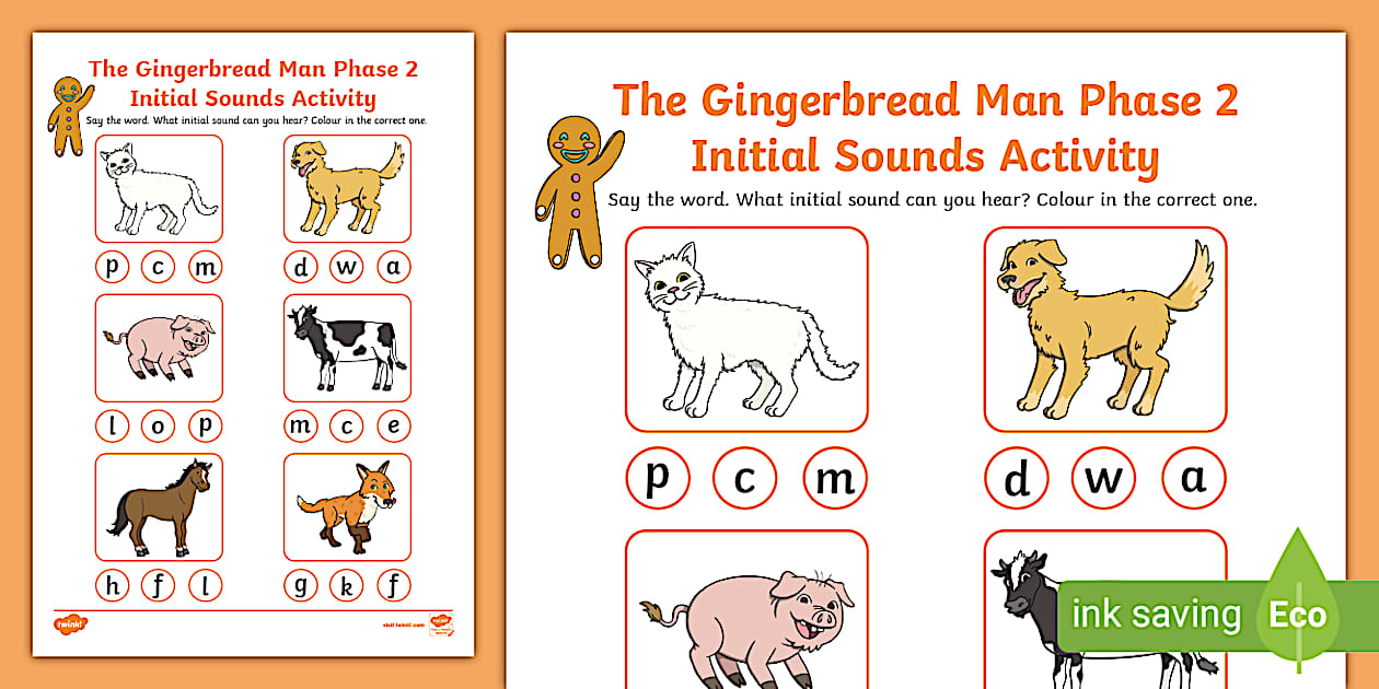 The Gingerbread Man Phase 2 Initial Sounds Activity | Twinkl