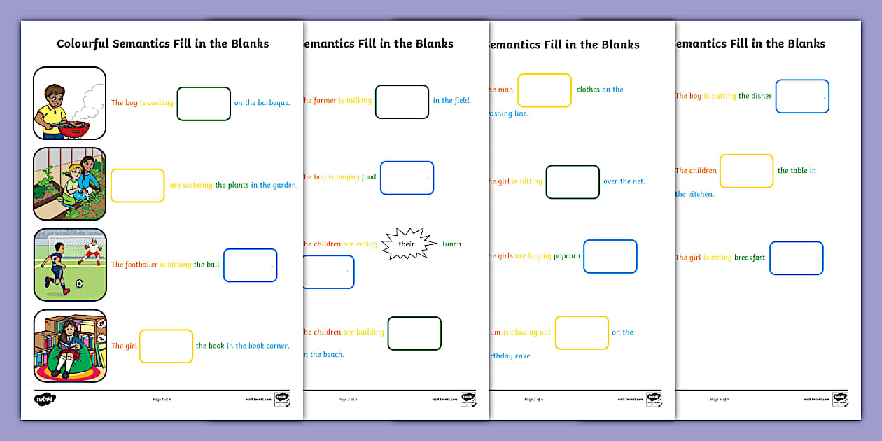 Fill in the Blanks Who? What doing? What? Where? - Twinkl